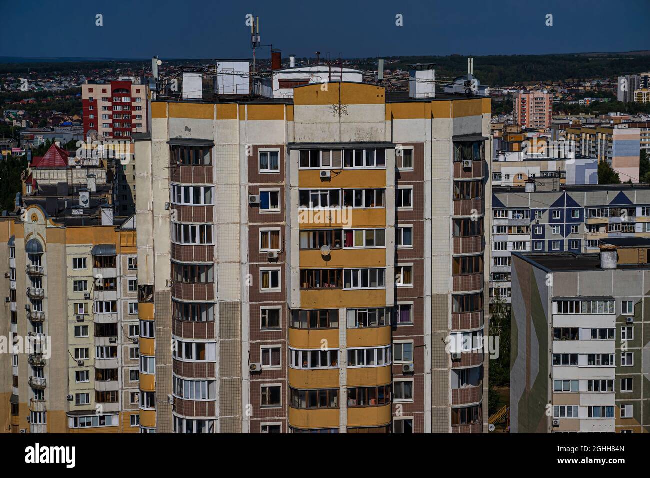 Residential neighborhoods of a Russian city. Typical house building ...