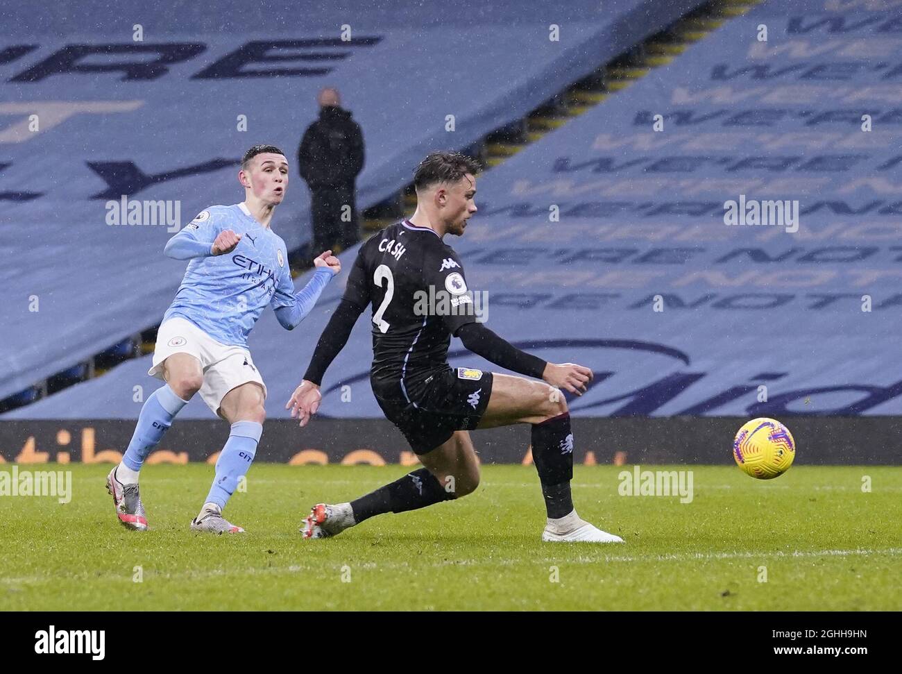 Phil Foden of Manchester City has a shot saved during the Premier ...