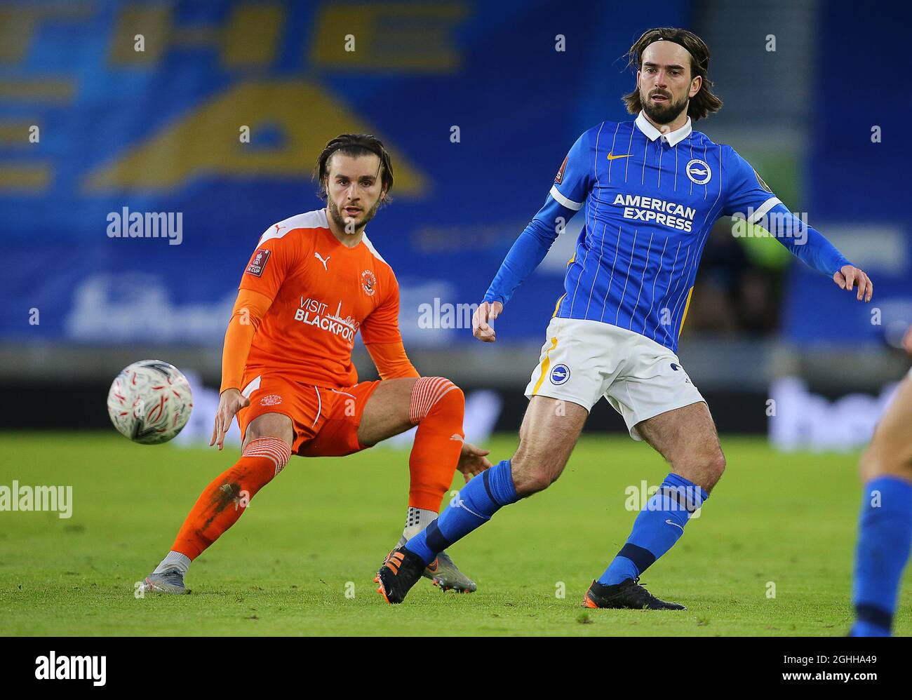 Davy Propper of Brighton and Luke Garbutt of Blackpool during the FA ...