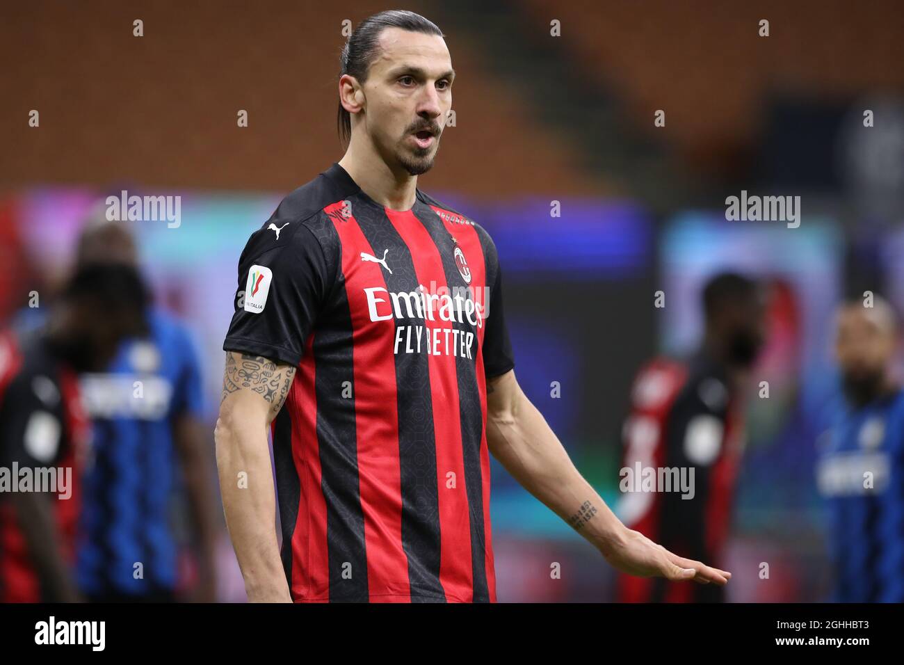 Zlatan Ibrahimovic of AC Milan reacts during the Coppa Italia match at ...