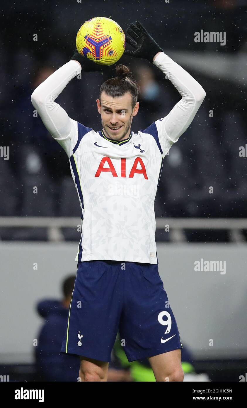 Gareth Bale of Tottenham prepares to take a throw in during the Premier ...