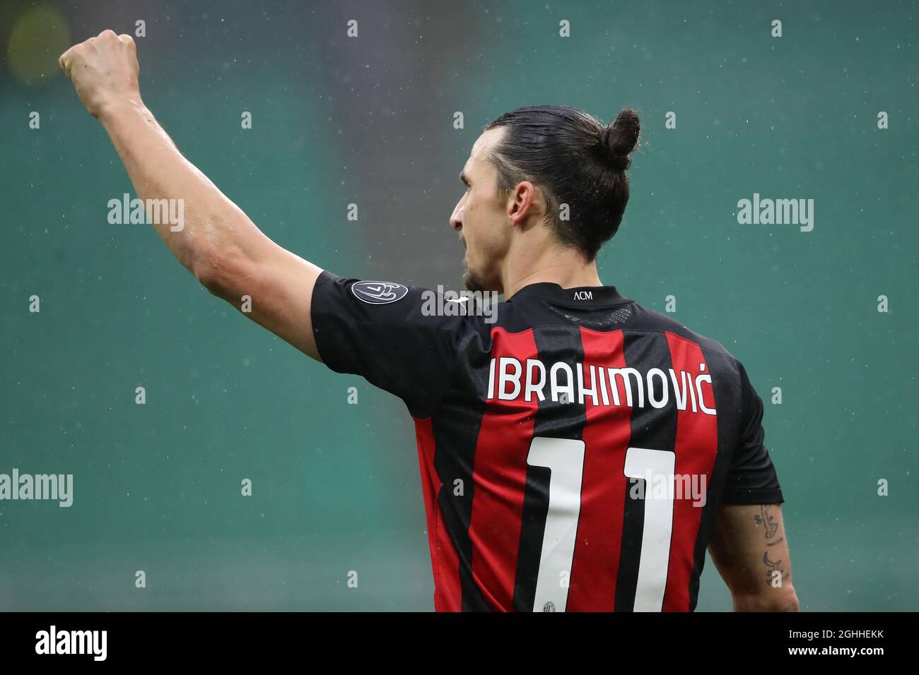 Zlatan Ibrahimovic of AC Milan after scoring to give the side a 1-0 ...