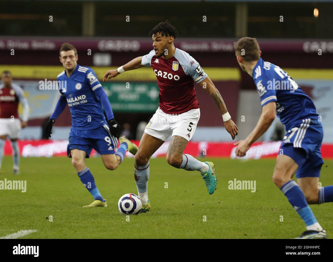 Tyrone Mings of Aston Villa surges forward during the Premier League ...