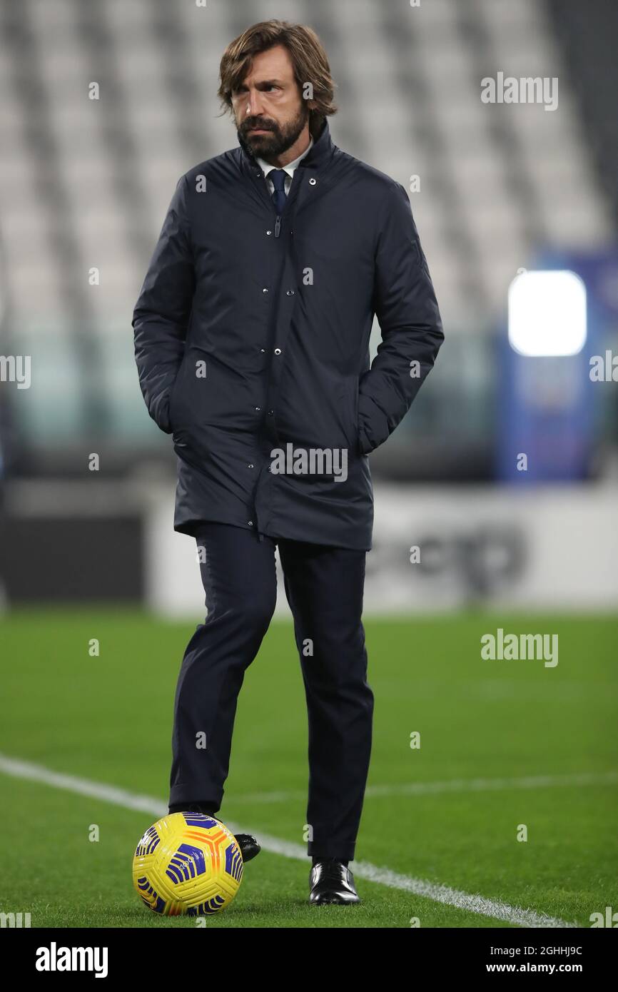 Andrea Pirlo Head coach of Juventus looks on during the warm up prior ...