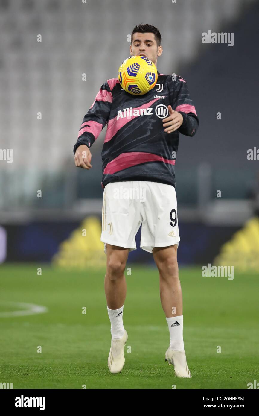 Alvaro Morata of Juventus during the warm up prior to the Serie A match at Allianz Stadium ...