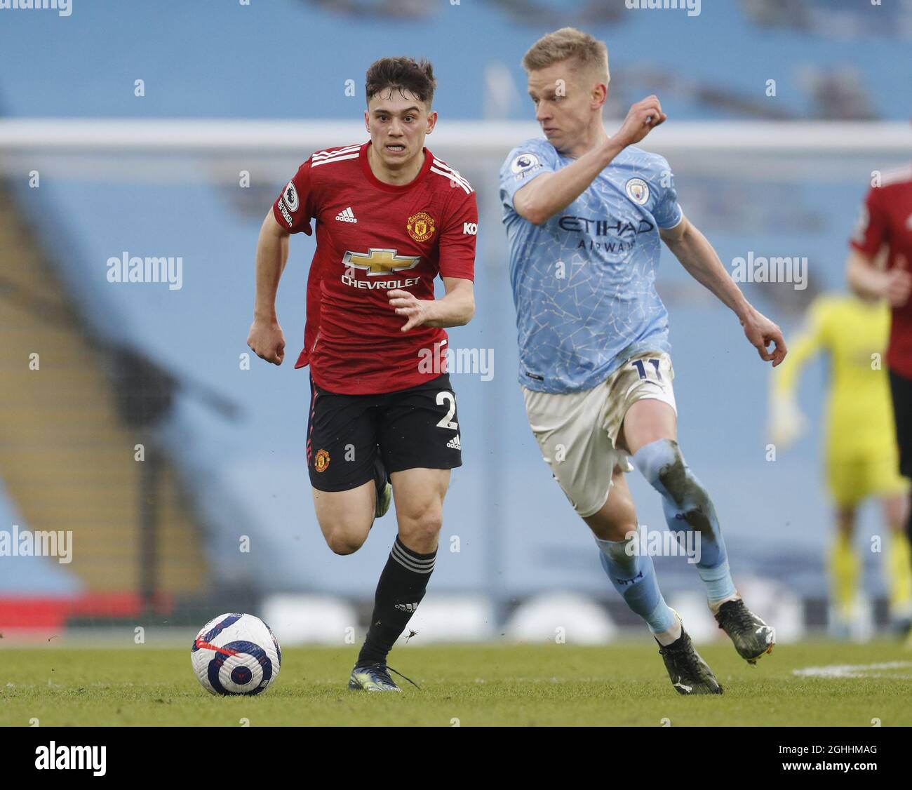 Daniel James of Manchester United runs at Oleksandr Zinchenko of ...