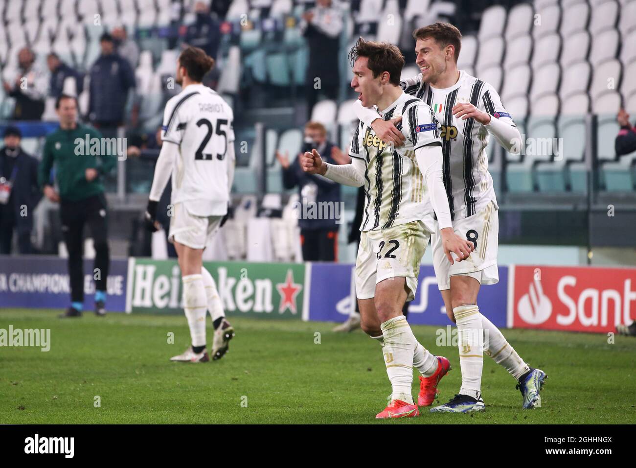 Federico Chiesa of Juventus celebrates with team mates after scoring to ...