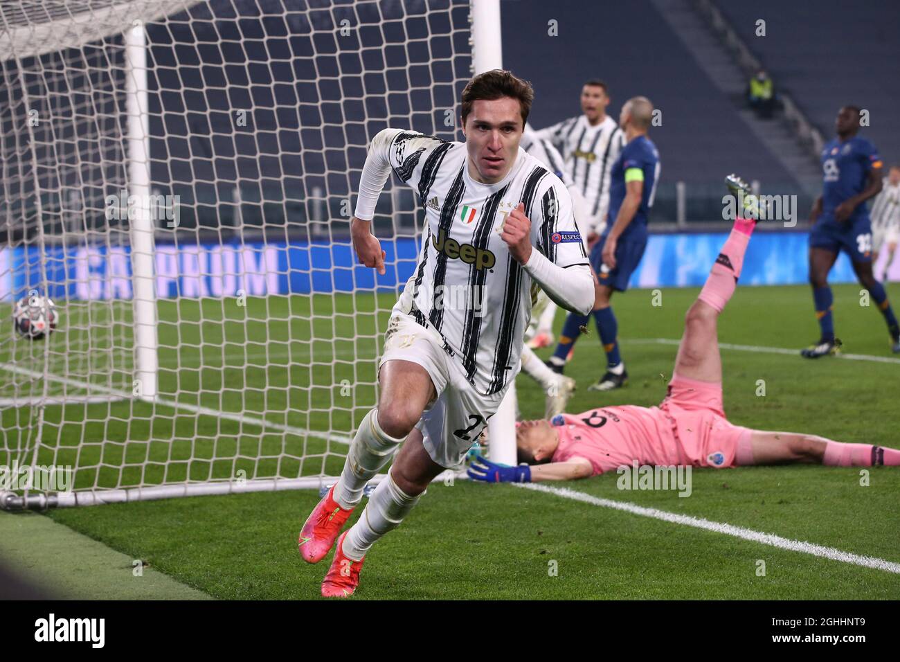 Federico Chiesa of Juventus celebrates after scoring to give the side a ...