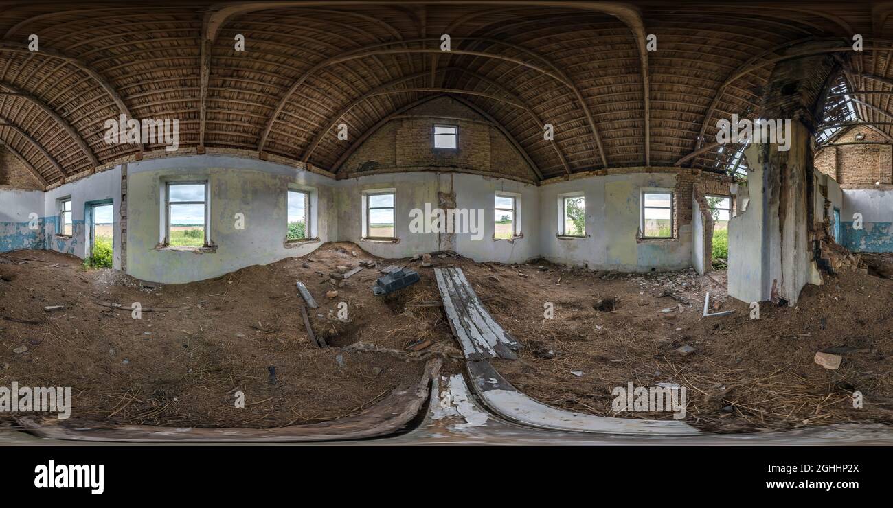 360 seamless spherical hdri panorama view inside frame of abandoned ...