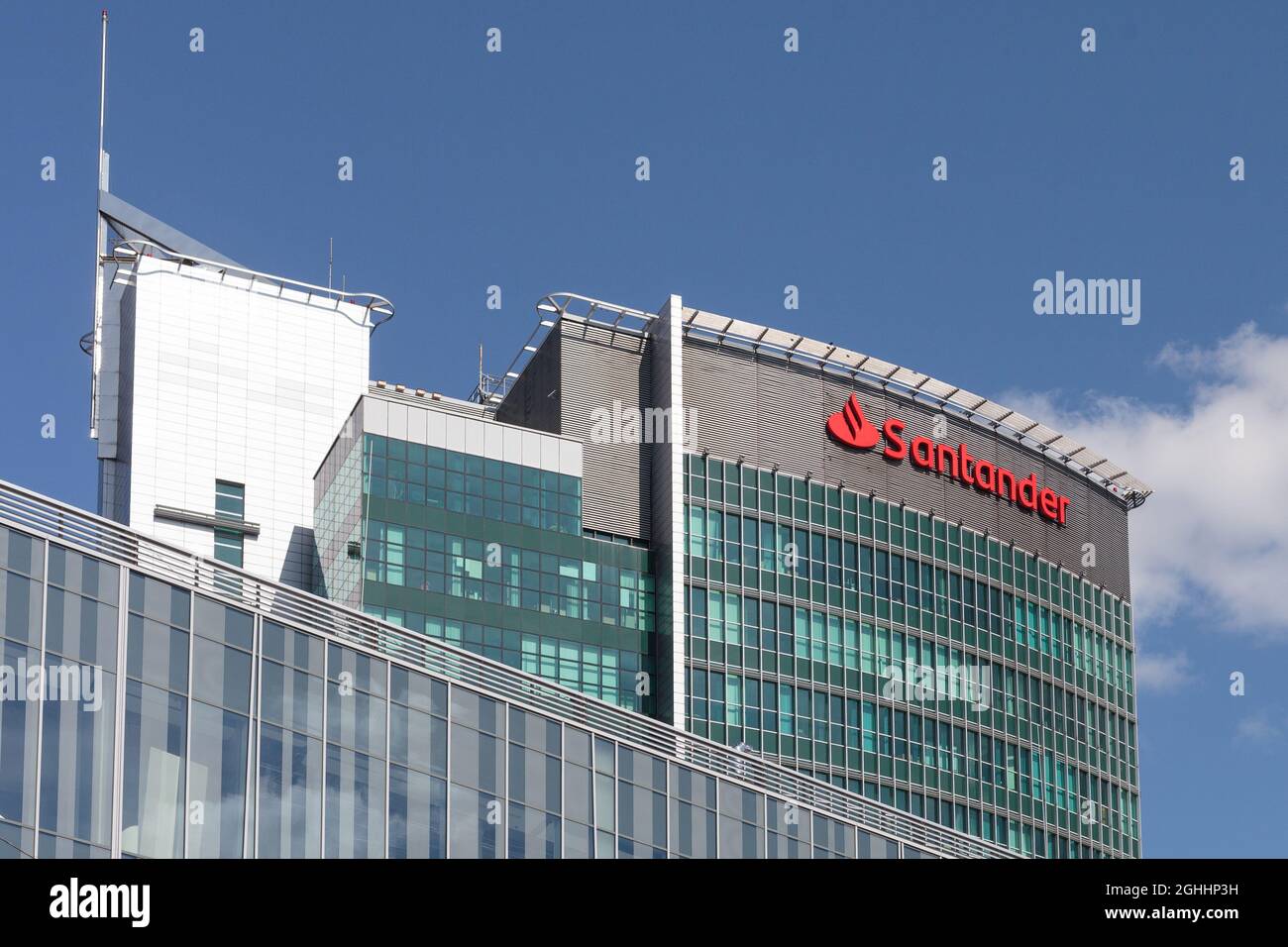 Poland, Poznan - 05 Sep, 2021: Santander logo in the Santander bank ...