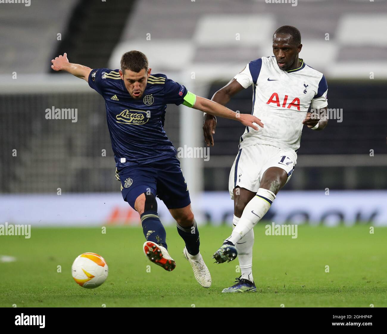 Arijan Ademi of Dinamo Zagreb tackles Moussa Sissoko of Tottenham ...