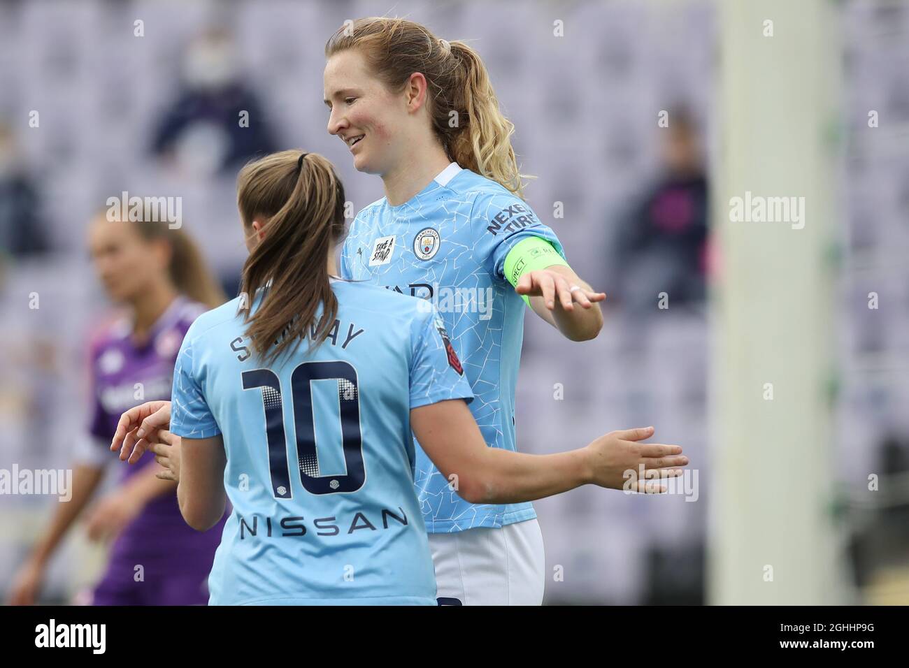 Samantha Mewis of Manchester City celebrates with team mate Georgia ...