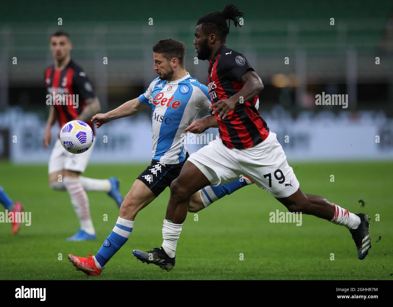 Dries Mertens of SSC Napoli lines up a shot on goal as he is pursued by ...