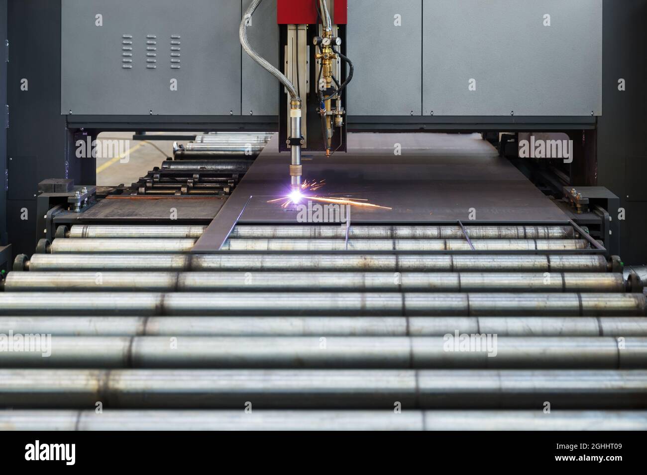 Industrial cnc plasma machine cutting of metal plate and profile Stock ...