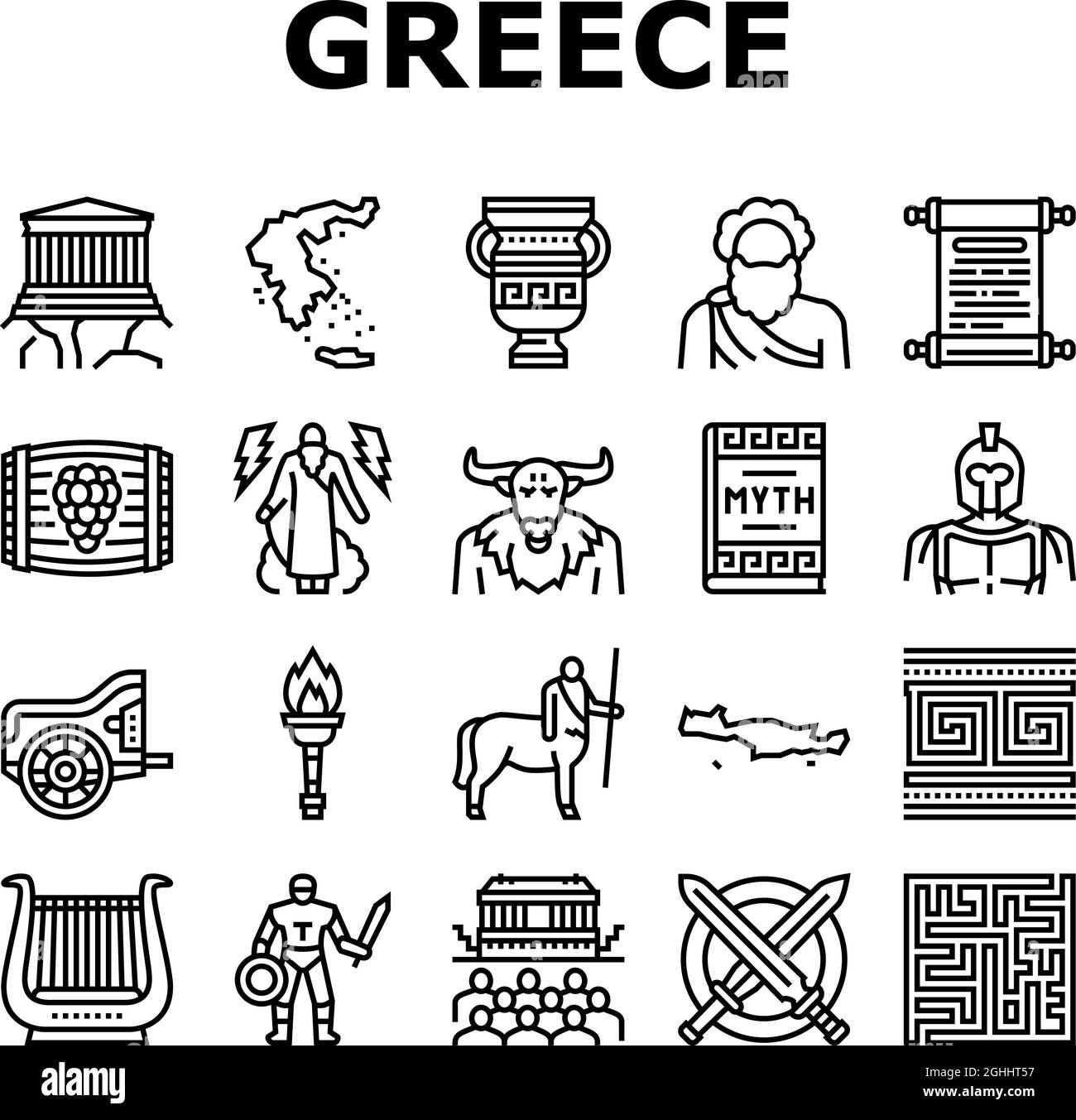 Ancient Greece Mythology History Icons Set Vector Stock Vector Image ...