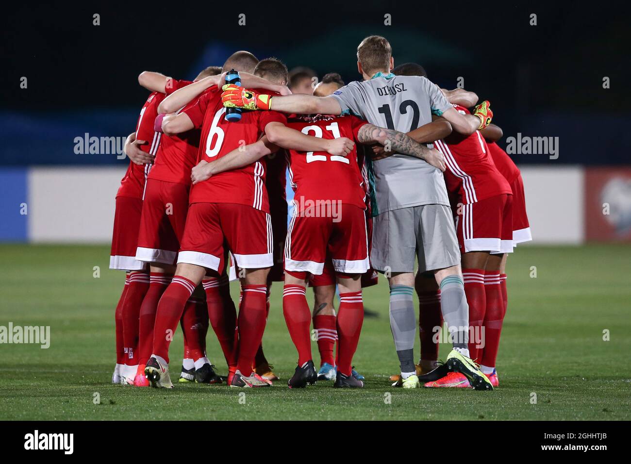 Hungary players form a huddle prior to kick off in the FIFA World Cup ...