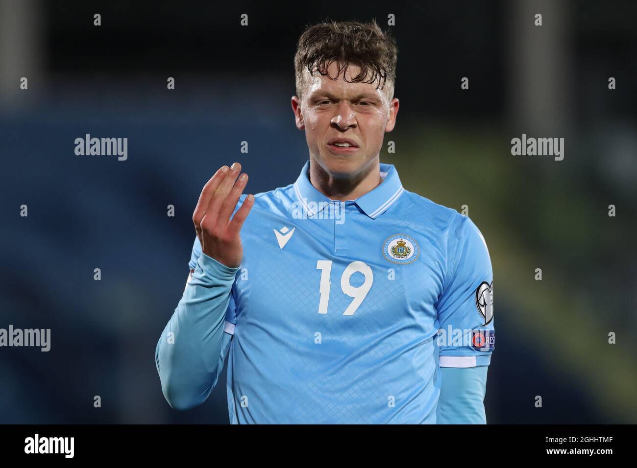 Nicola Nanni of San Marino reacts during the FIFA World Cup qualifiers match at San Marino ...