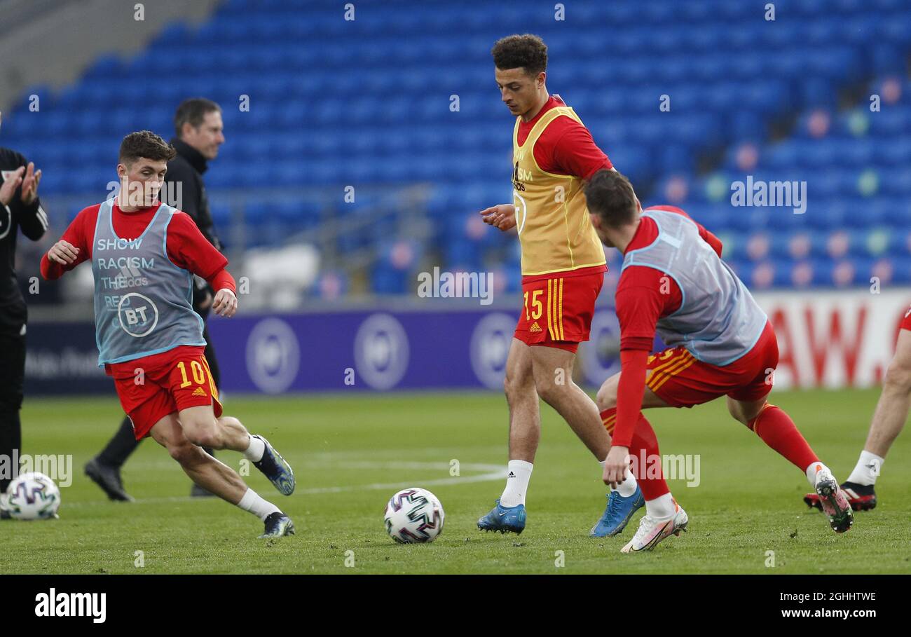 Ethan Ampadu of Wales warms up during the FIFA World Cup qualifiers ...
