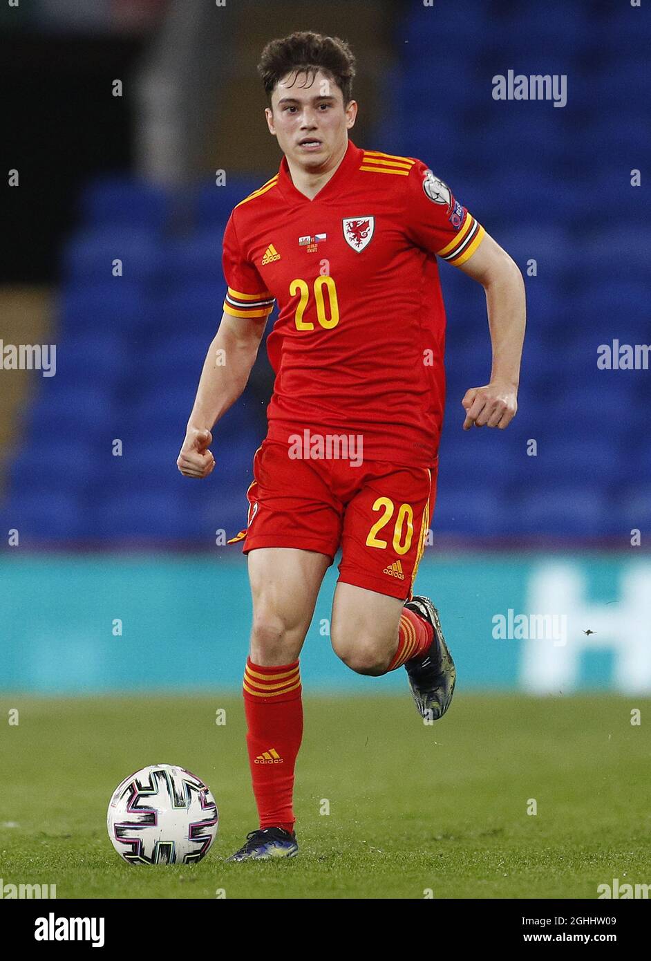 Daniel James of Wales during the FIFA World Cup qualifiers match at the Cardiff City Stadium ...