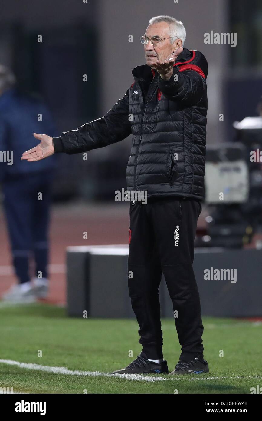 Edoardo Reja Head coach of Albania reacts during the FIFA World Cup ...