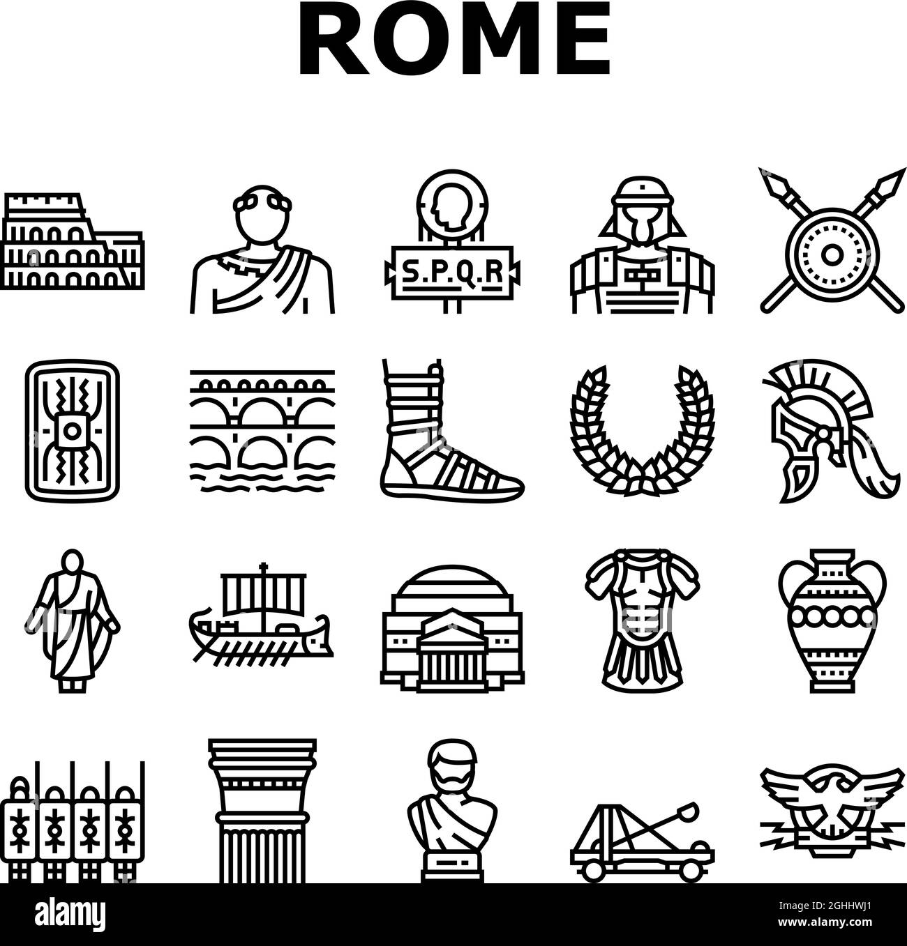 Ancient Rome Antique History Icons Set Vector Stock Vector Image & Art ...