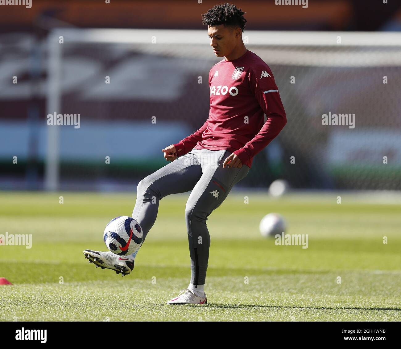 Ollie Watkins of Aston Villa warms up during the Premier League match ...