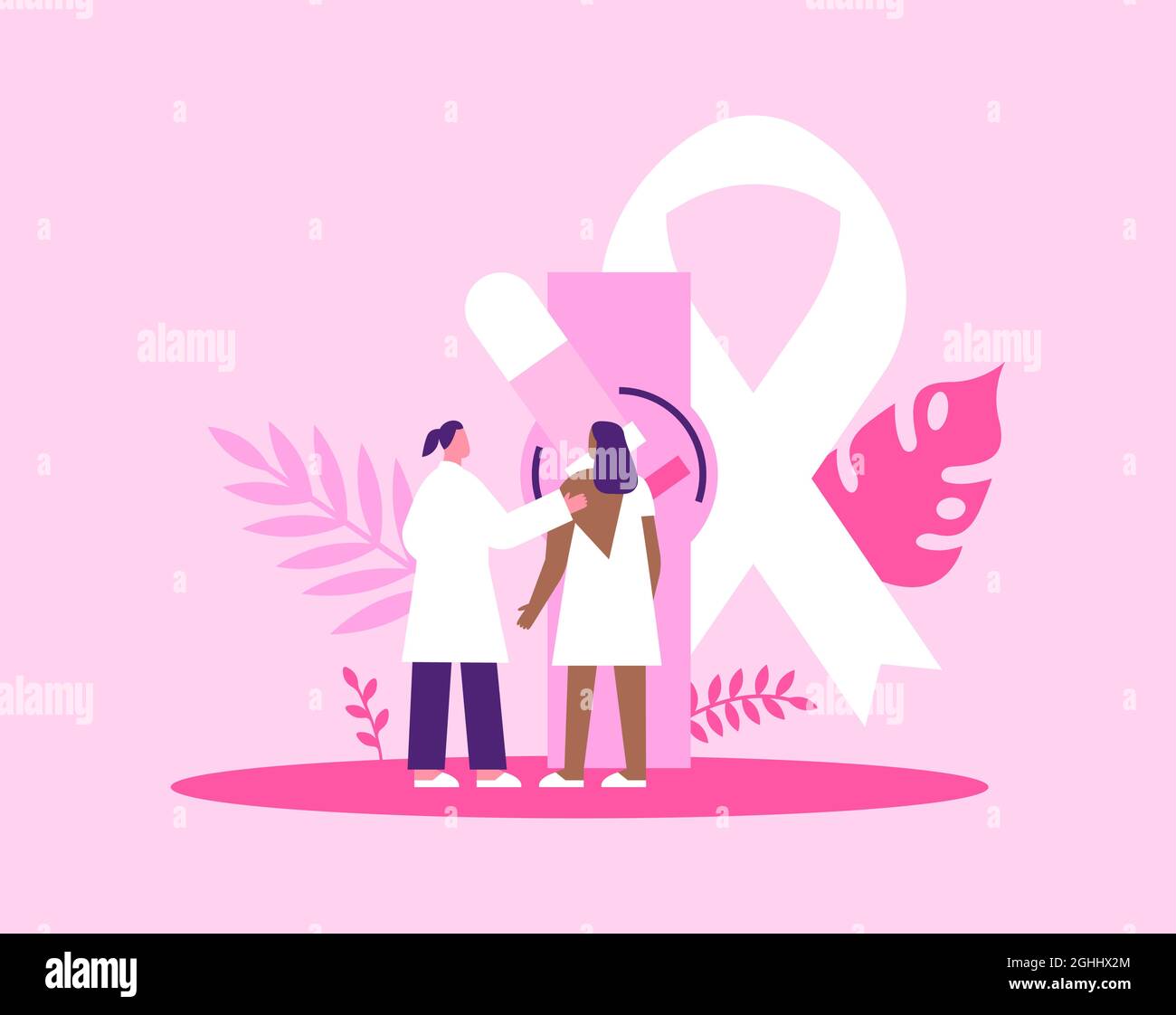Breast cancer awareness illustration concept of young woman patient ...