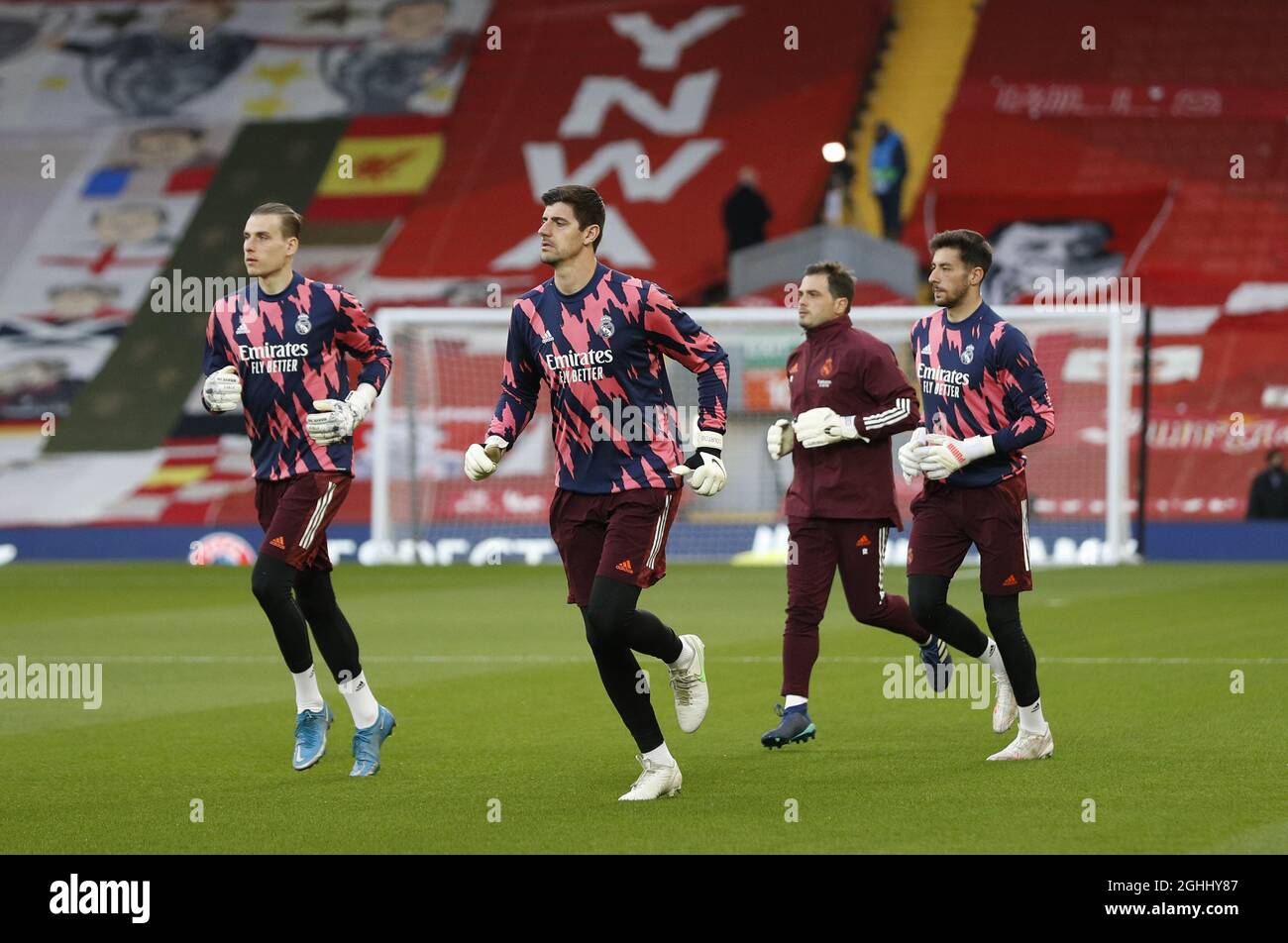 Liverpool, England, 14th April 2021. Thibaut Courtois of Real Madrid ...
