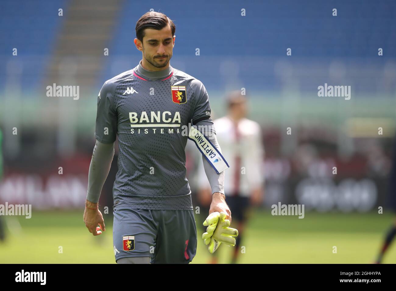 Milan, Italy, 18th April 2021. Mattia Perin of Genoa CFC reacts as he ...