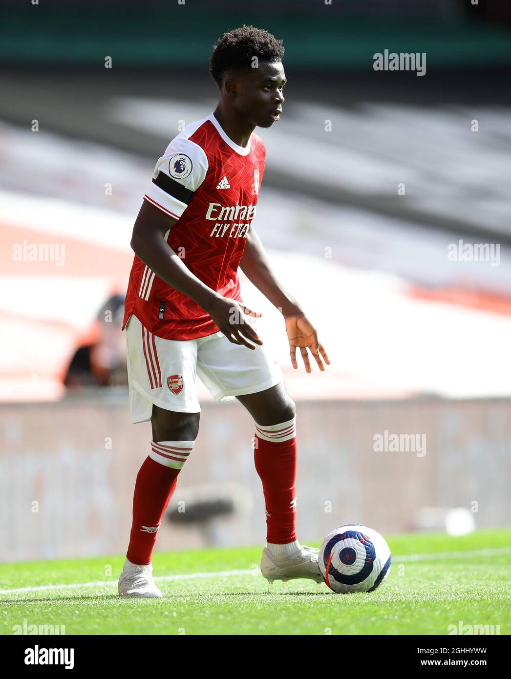 London, England, 18th April 2021. Bukayo Sako of Arsenal during the ...