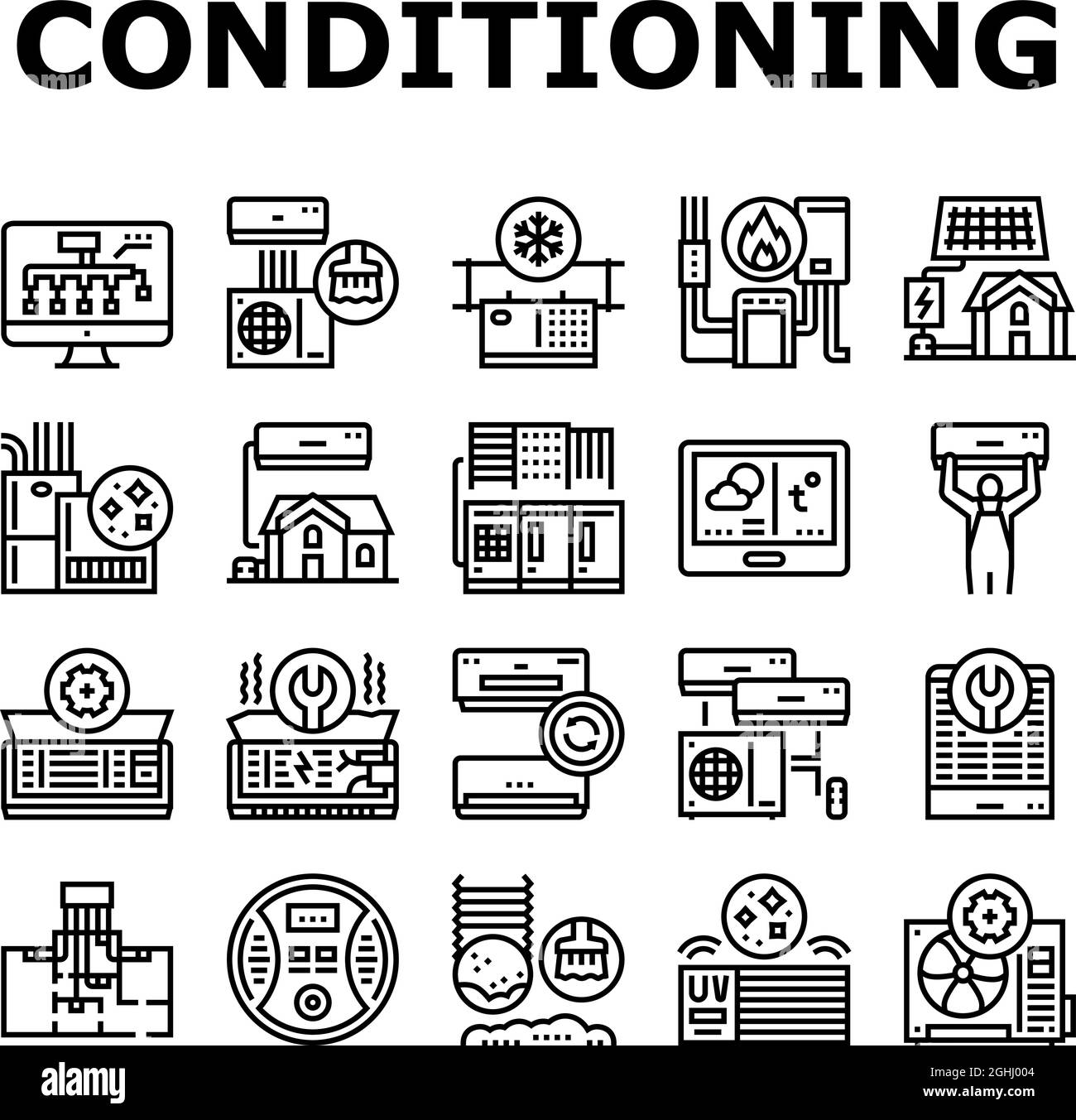 Conditioning System Electronics Icons Set Vector Stock Vector Image ...