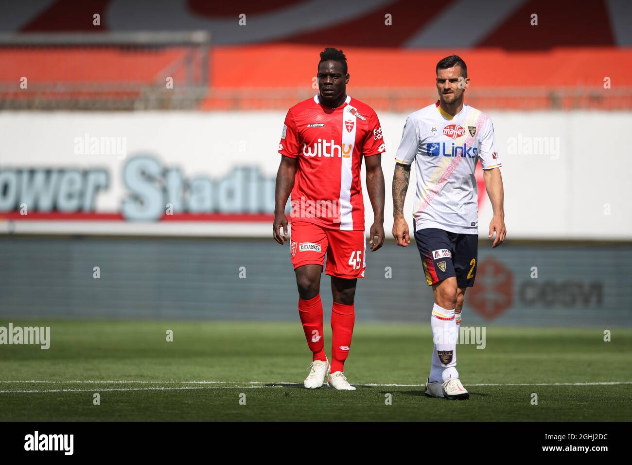 Monza, , 4th May 2021. Mario Balotelli of AC Monza and Christian Maggio ...