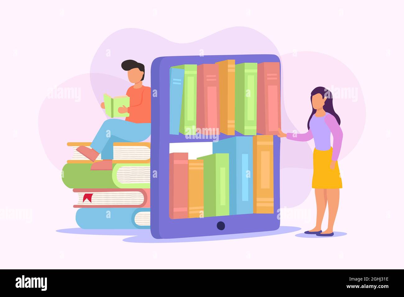 Female student reading books Stock Vector Images - Alamy