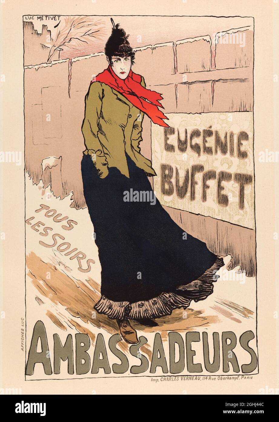 Poster advertising the every night performance of French singer Eugénie ...
