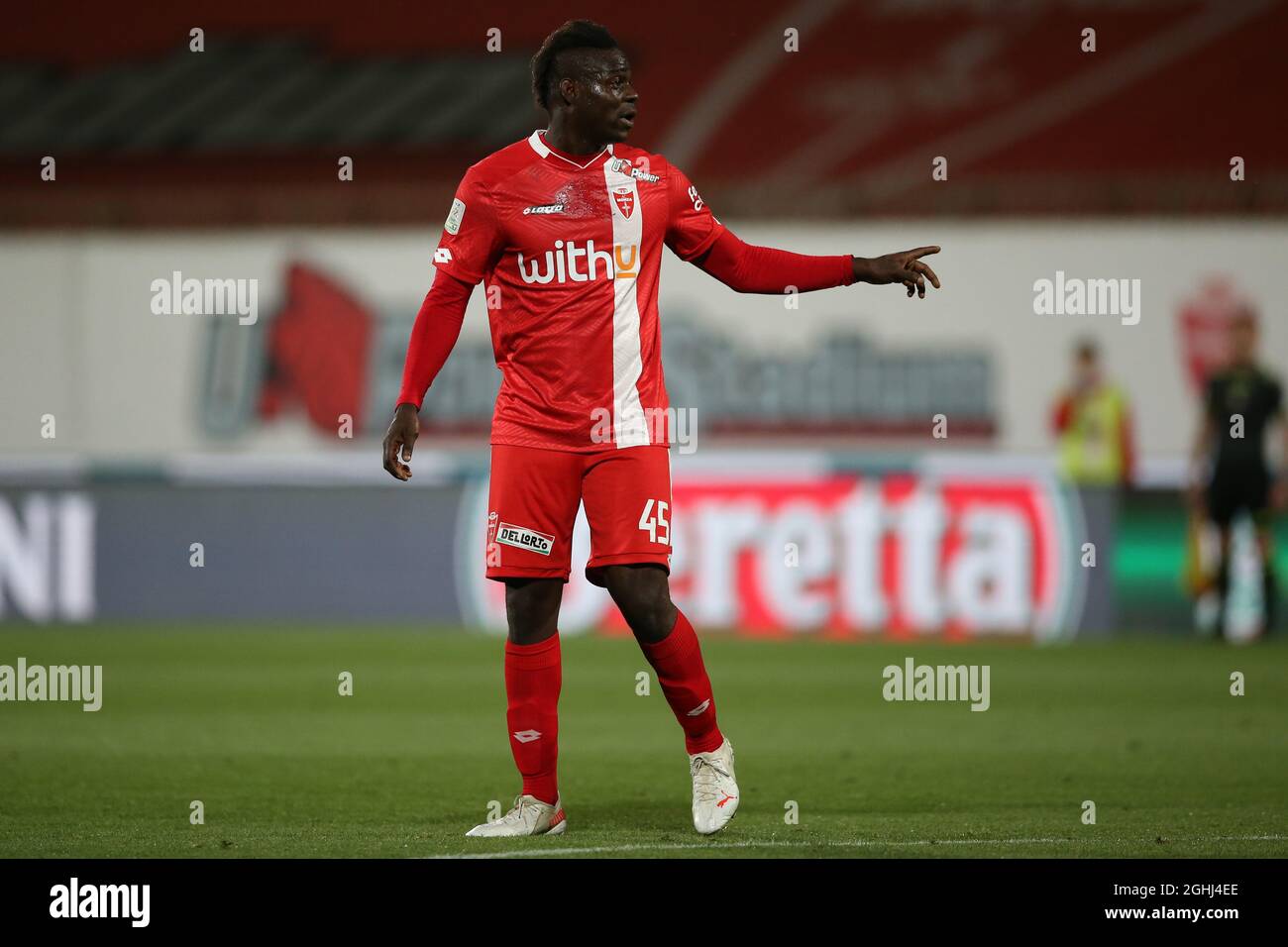 Monza, , 20th May 2021. Mario Balotelli of AC Monza reacts during the ...