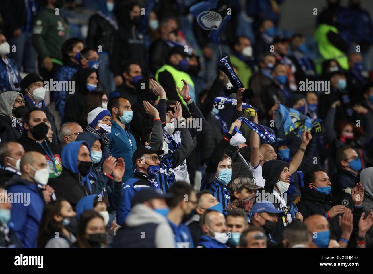 Sassuolo, Italy, 19th May 2021. Atalanta fans cheer on their team ...