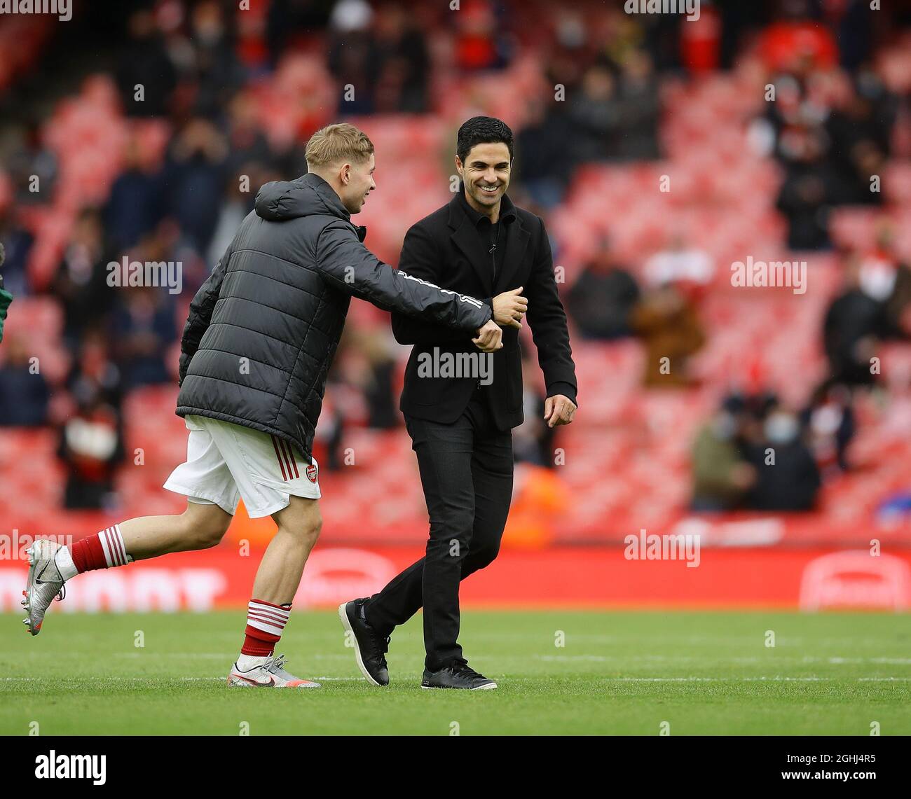 London, England, 23rd May 2021. Emile Smith Rowe of Arsenal with Mikel ...