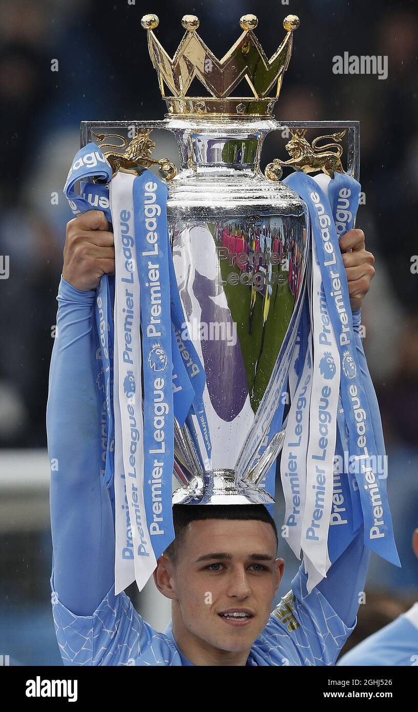 Manchester, England, 23rd May 2021. Phil Foden of Manchester City holds ...