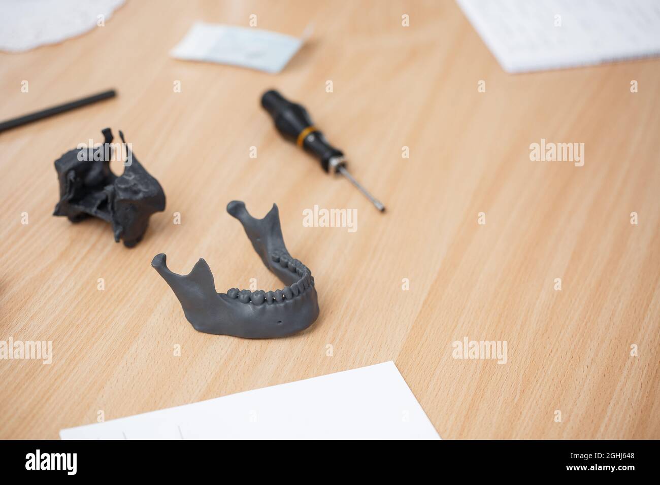 Dental model on the table close-up. 3d dental model on the table ...