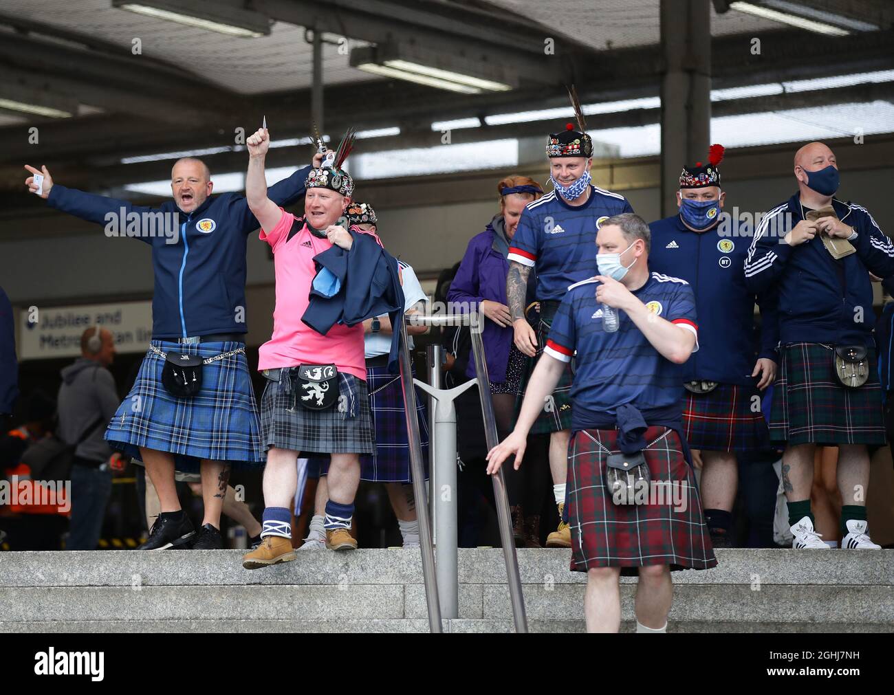 London, England, 18th June 2021. Scotland fans arriving in kilts before ...