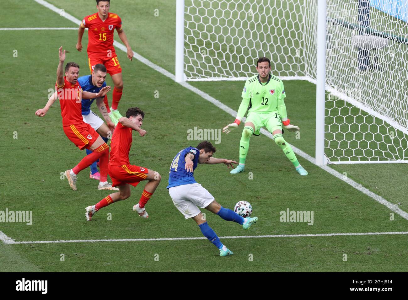 Rome, Italy, 20th June 2021. Federico Chiesa of Italy drives the ball ...