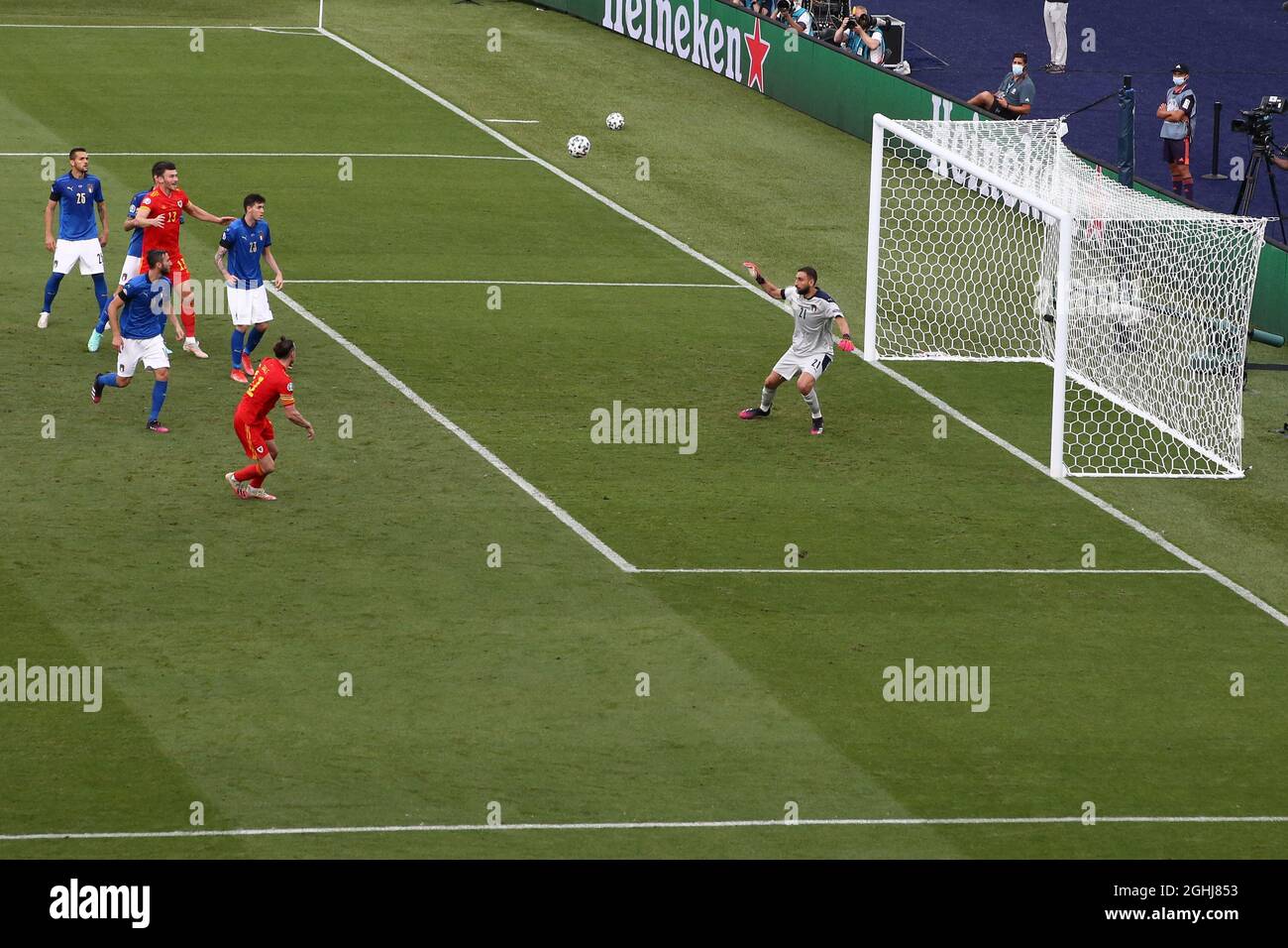 Rome, Italy, 20th June 2021. Gareth Bale of Wales blazes an effort of ...