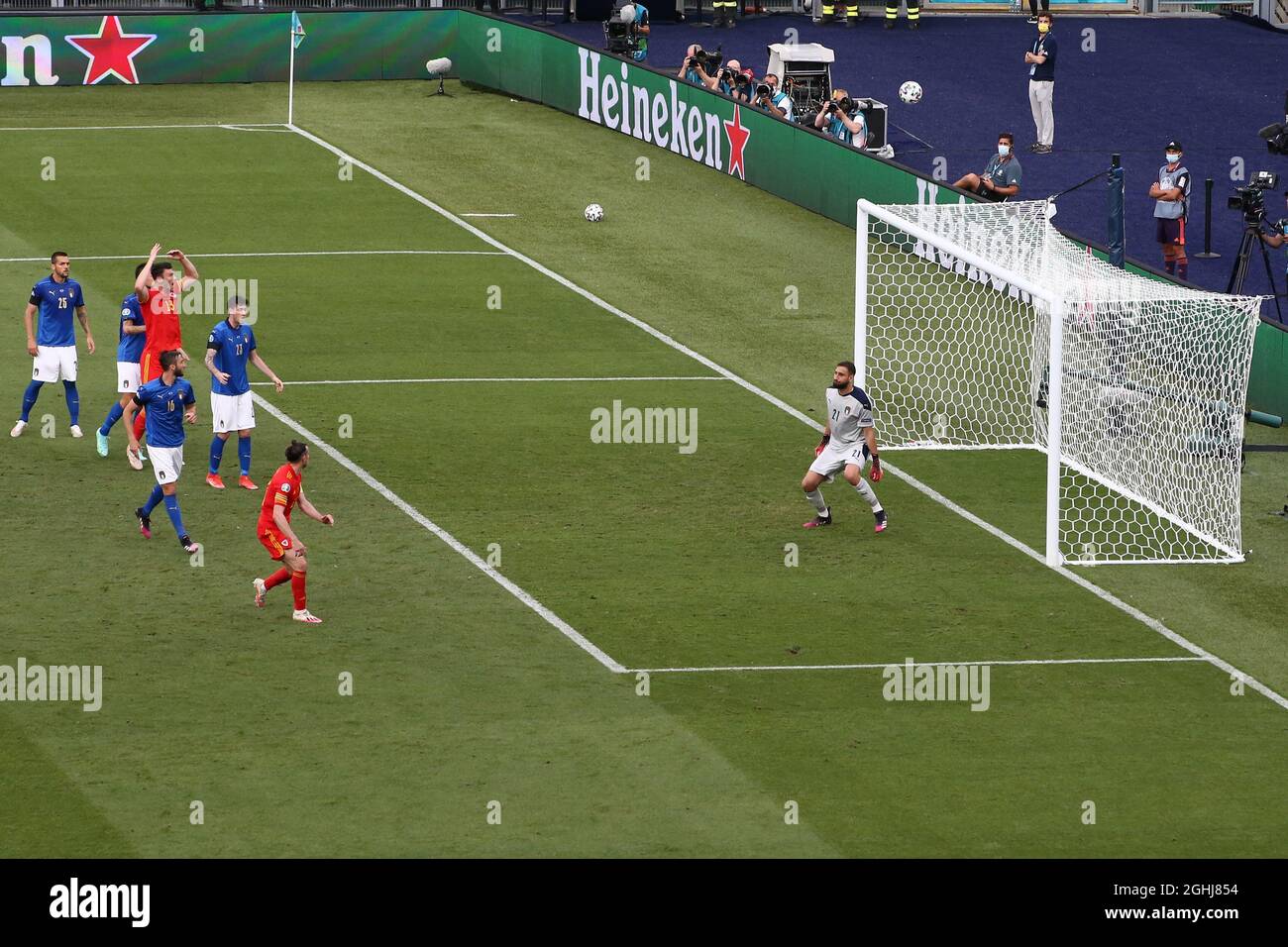 Rome, Italy, 20th June 2021. Gareth Bale of Wales blazes an effort of ...