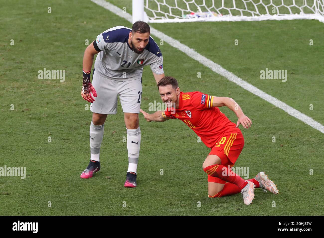 Rome, Italy, 20th June 2021. Gianluigi Donnarumma of Italy and Aaron ...
