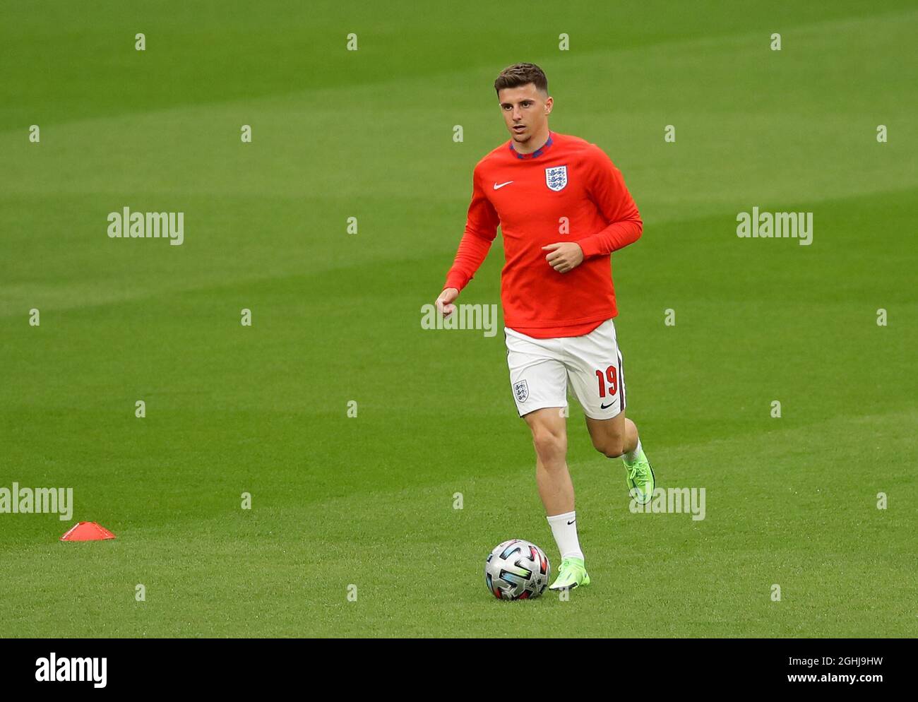 London, England, 11th July 2021. Mason Mount of England warms up before ...