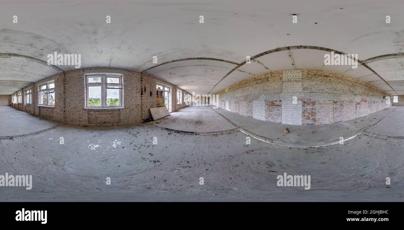 360 seamless hdri panorama view inside empty long corridor hall of ...