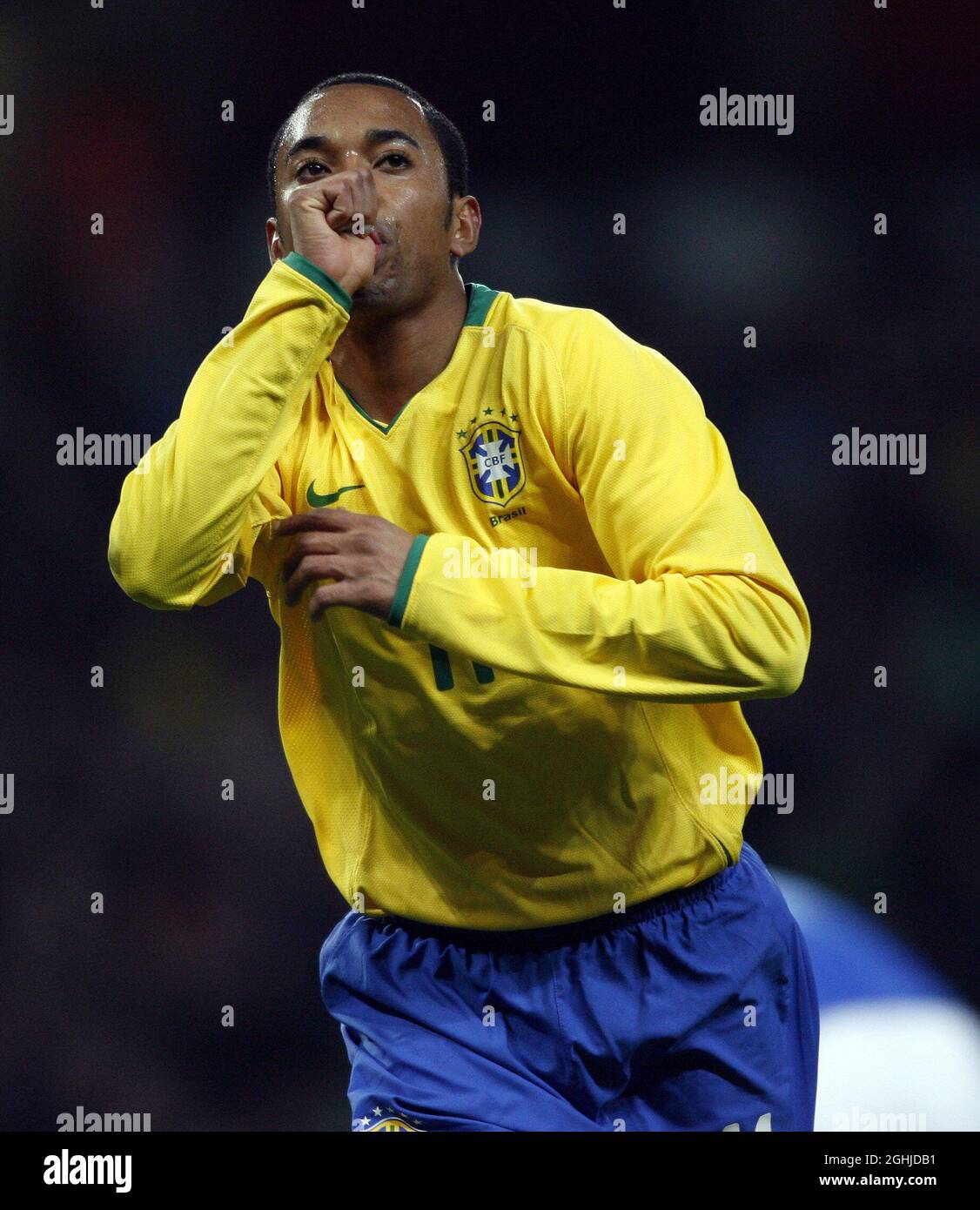 Brazil's Robinho celebrates his goal during the International Friendly ...