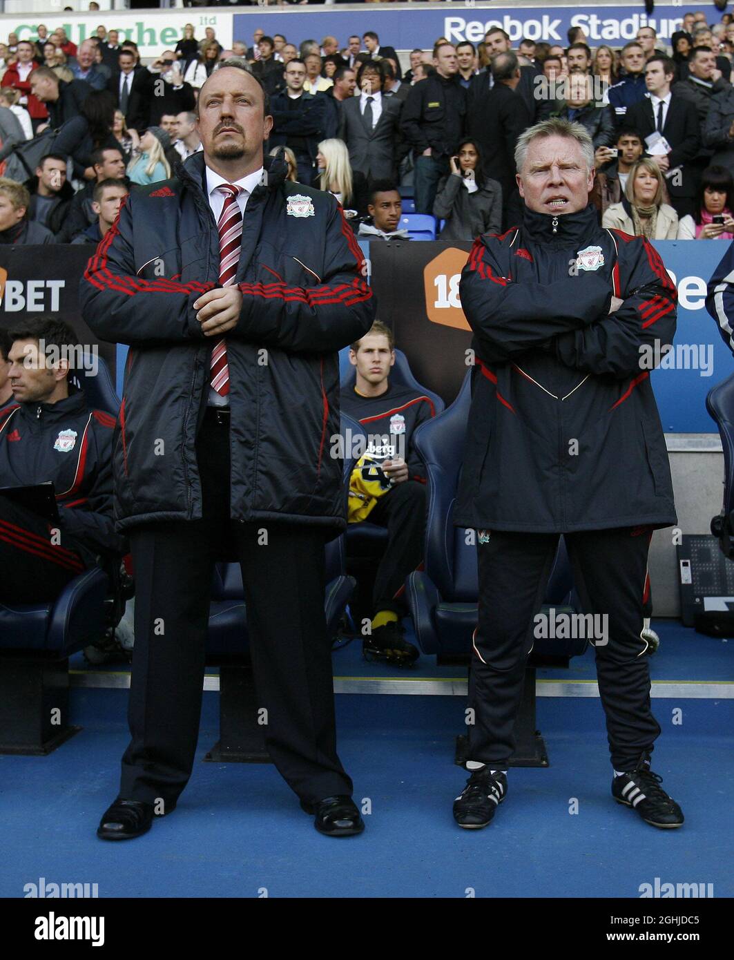 Liverpool's Rafa Benitez and Sammy Lee during the Barclays Premier ...
