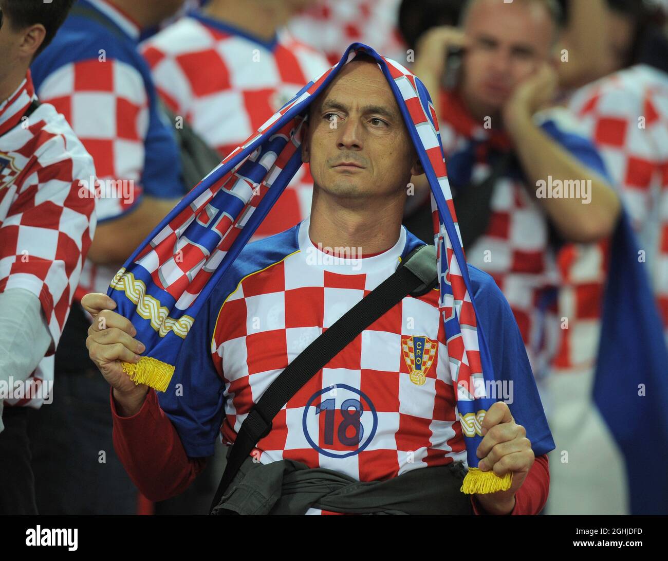 A Croatian fan dejected during the World Cup European Qualifier match ...