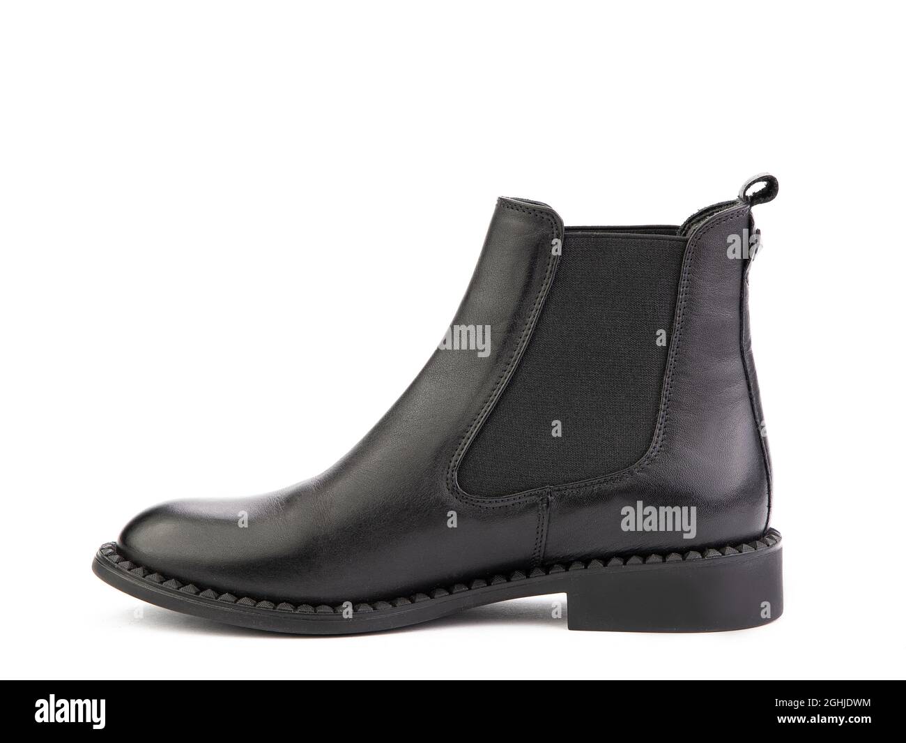 Women's autumn chelses black leather boots isolated white background ...